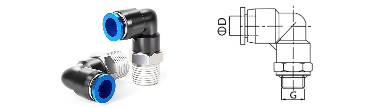 PNEVMATSKI VTIČNI KOTNI PRIKLJUČEK TPA Z NAVOJEM GL-018-6 ROSI TEH