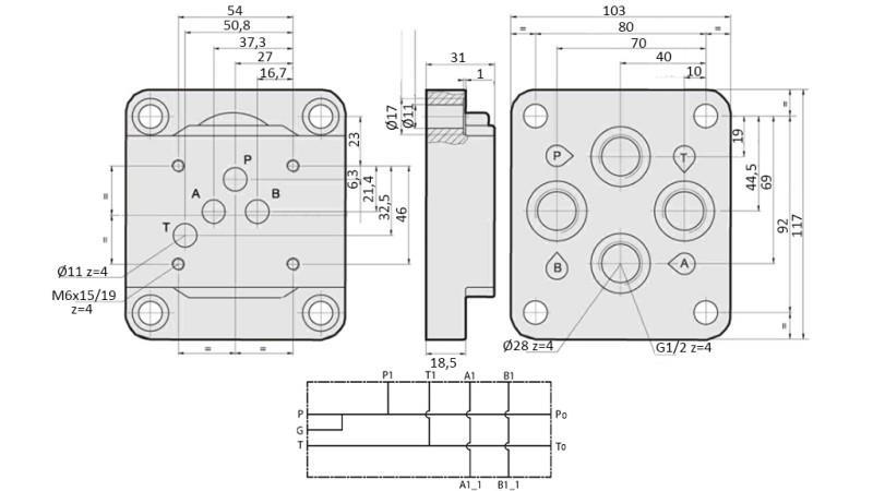 BASE PLATE CETOP5 NG10 1M ROSI TEH