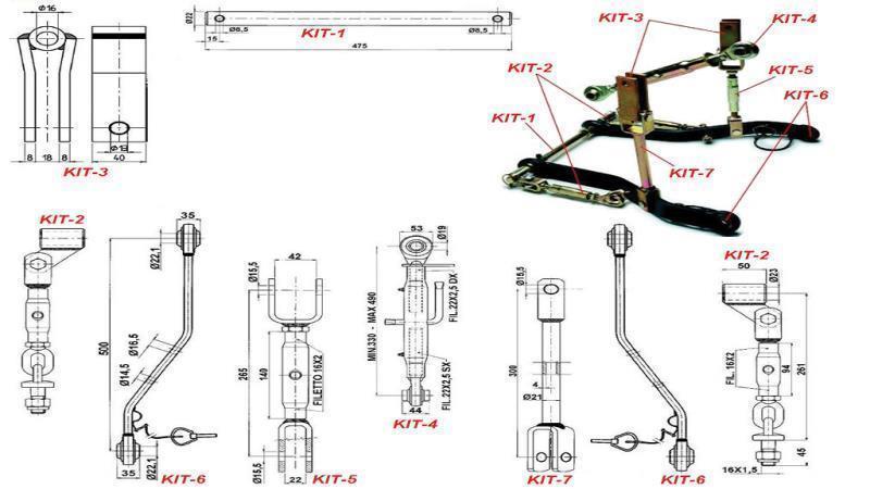UNIVERSAL KIT THREE-POINT LINKAGES CAT.1 ROSI TEH
